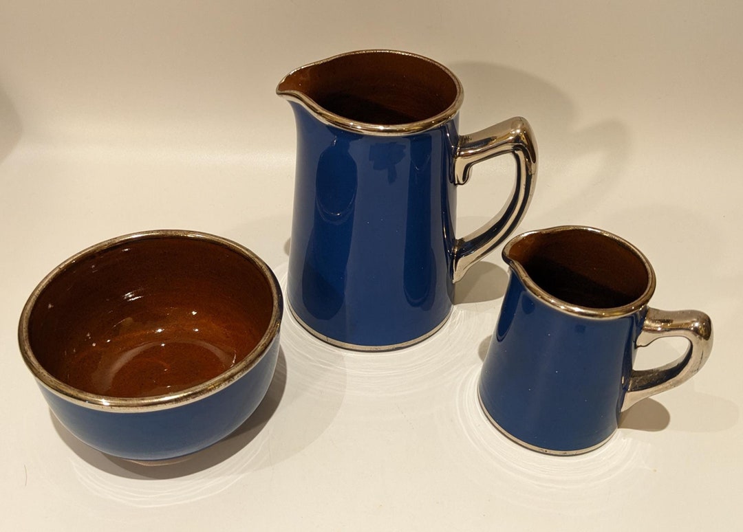 Vintage 70s Campware Style Coffee Tea Serving Set - Ceramic Blue Brown ...