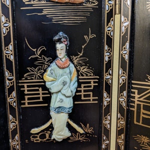 Vintage Asian Geisha Folding Tabletop Table Desk Screen Divider - Black ...