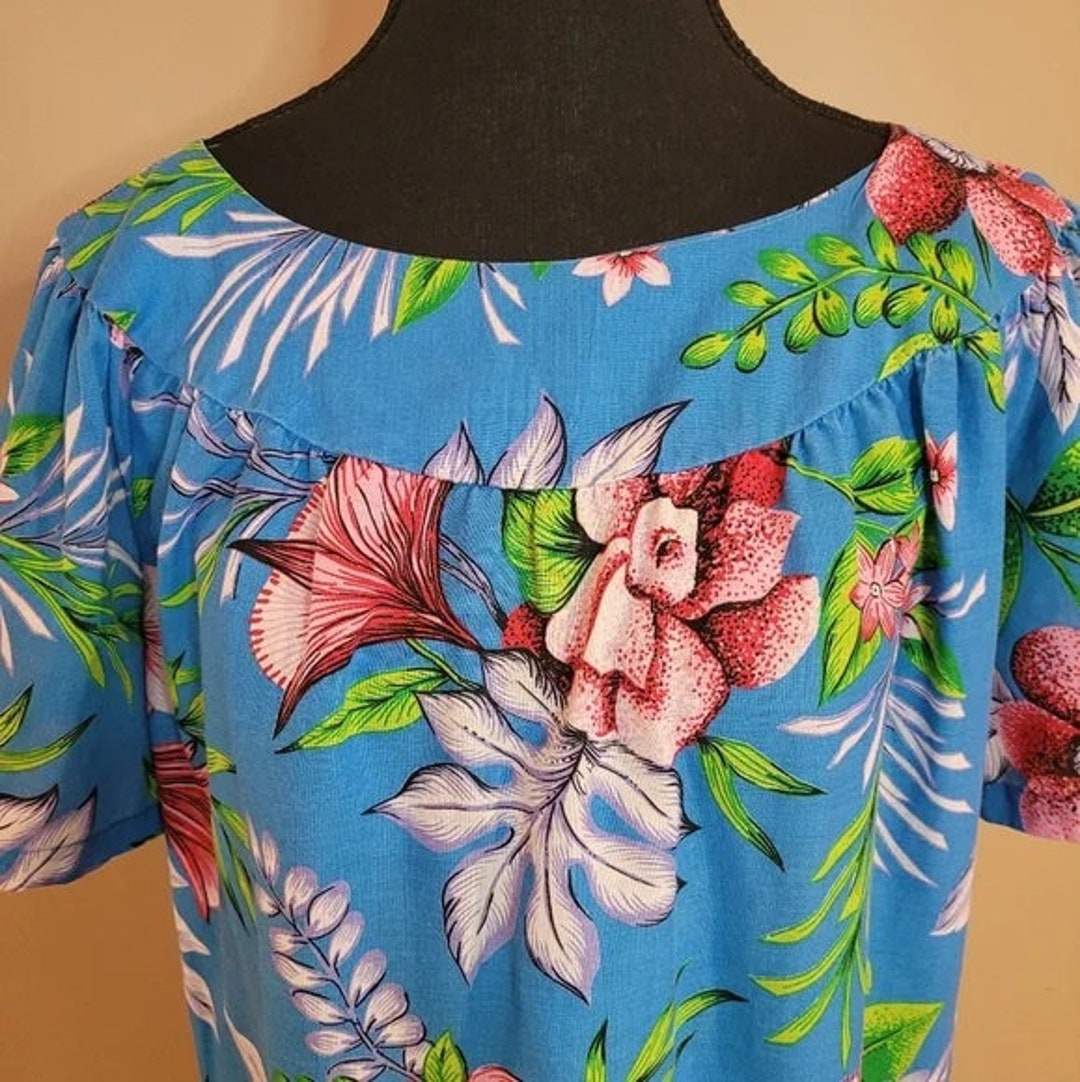 Vintage 1960s Hedy Lin Casuals Hawaiian Cotton Mumu Kaftan Dress Swim ...