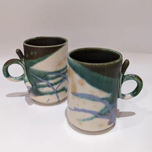 Vintage 70s Pair Helga Mader Studio Art Pottery Coffee Tea Mugs Pretzel ...