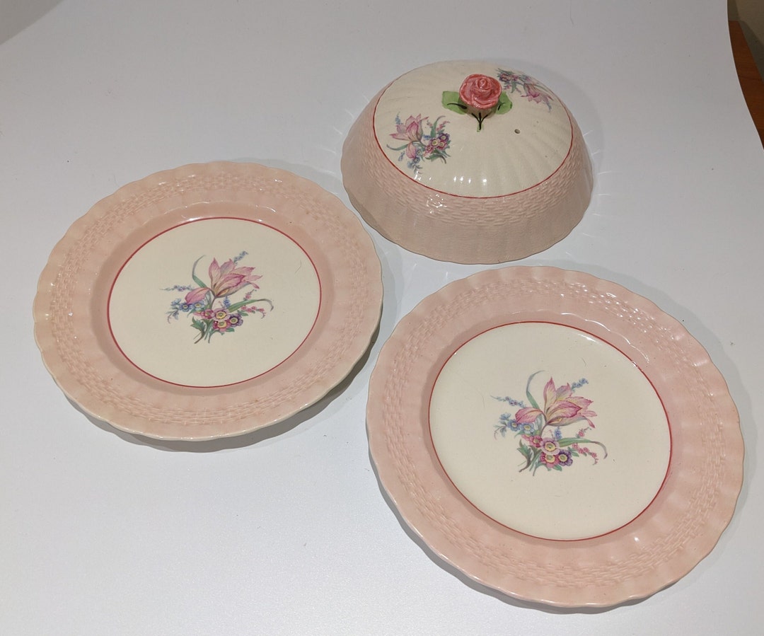 Lovely Vintage Simpsons Ambassador Pink Floral Ceramic Cake Dessert ...