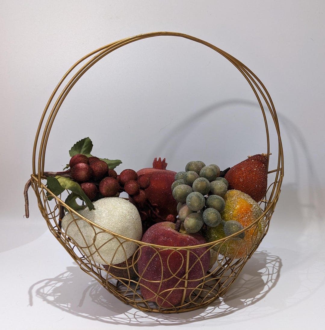 Vintage MCM Mid Century Gold Tone Metal Wire Mesh Fruit Basket With ...