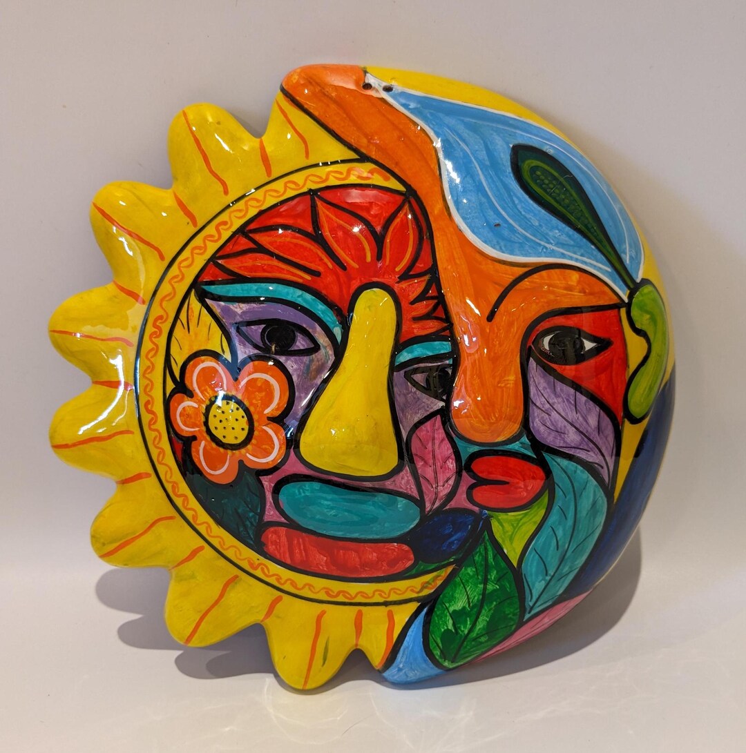 Beautiful Vintage Mexican Sun & Moon Colorful Ceramic Terra Cotta Wall ...