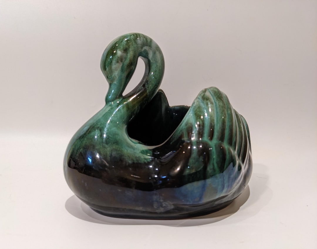 Vintage 70s 80s Blue Mountain Pottery BMP Green Black Swan Candy Nut ...