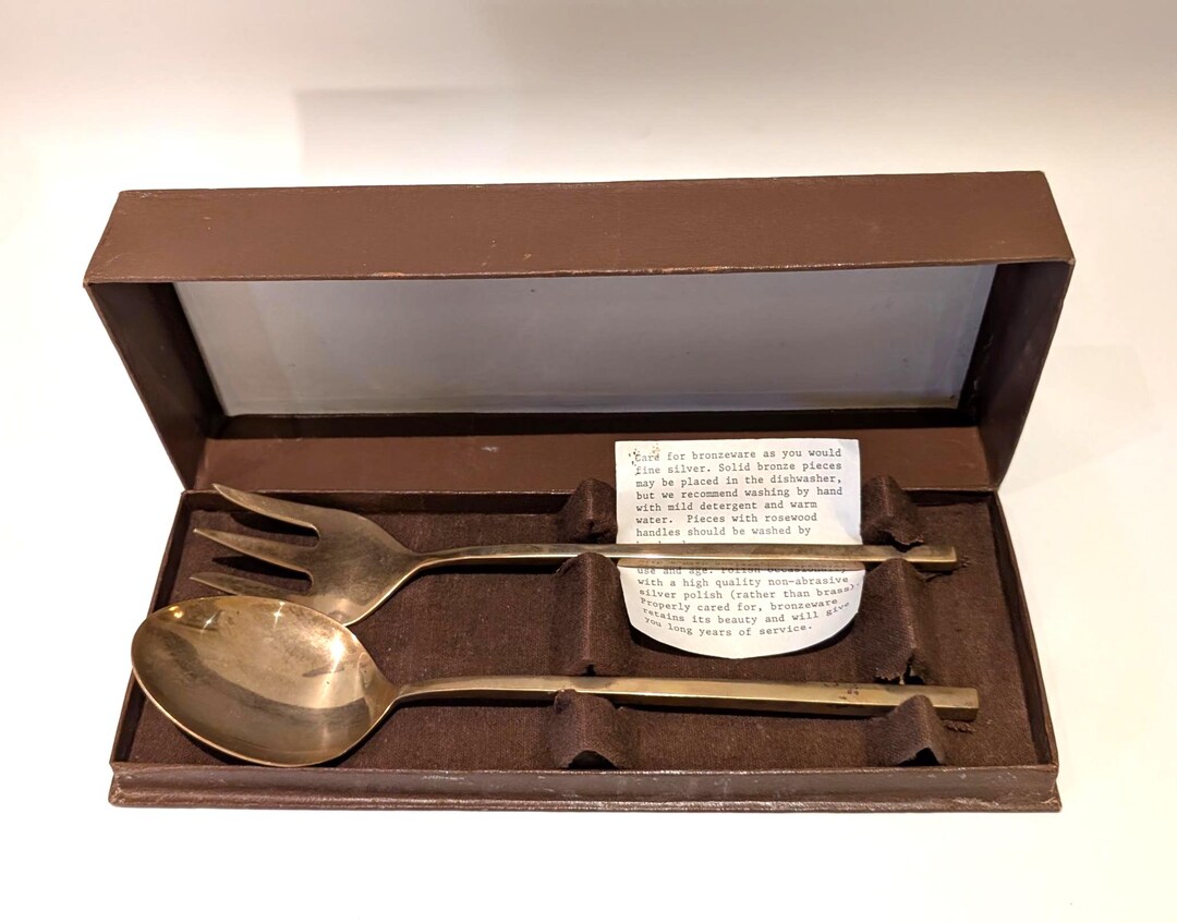 Vintage Solid Bronze Salad Tongs – Mid Century Serveware With Box - Etsy