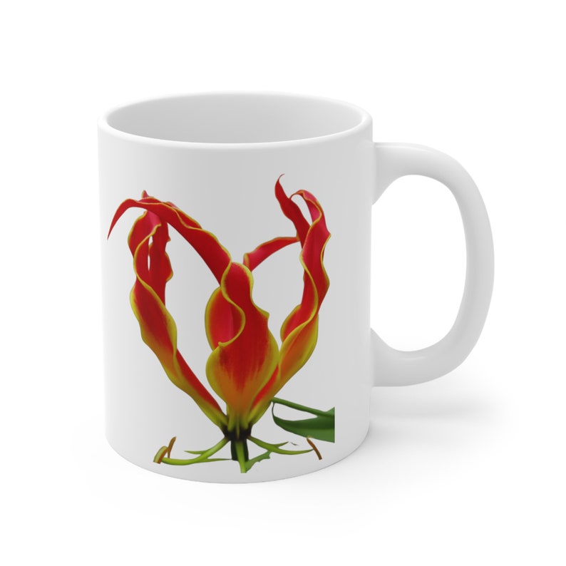 Flower Theme Ceramic Coffee Mug: Flame Lily Elegance. Floral Design ...