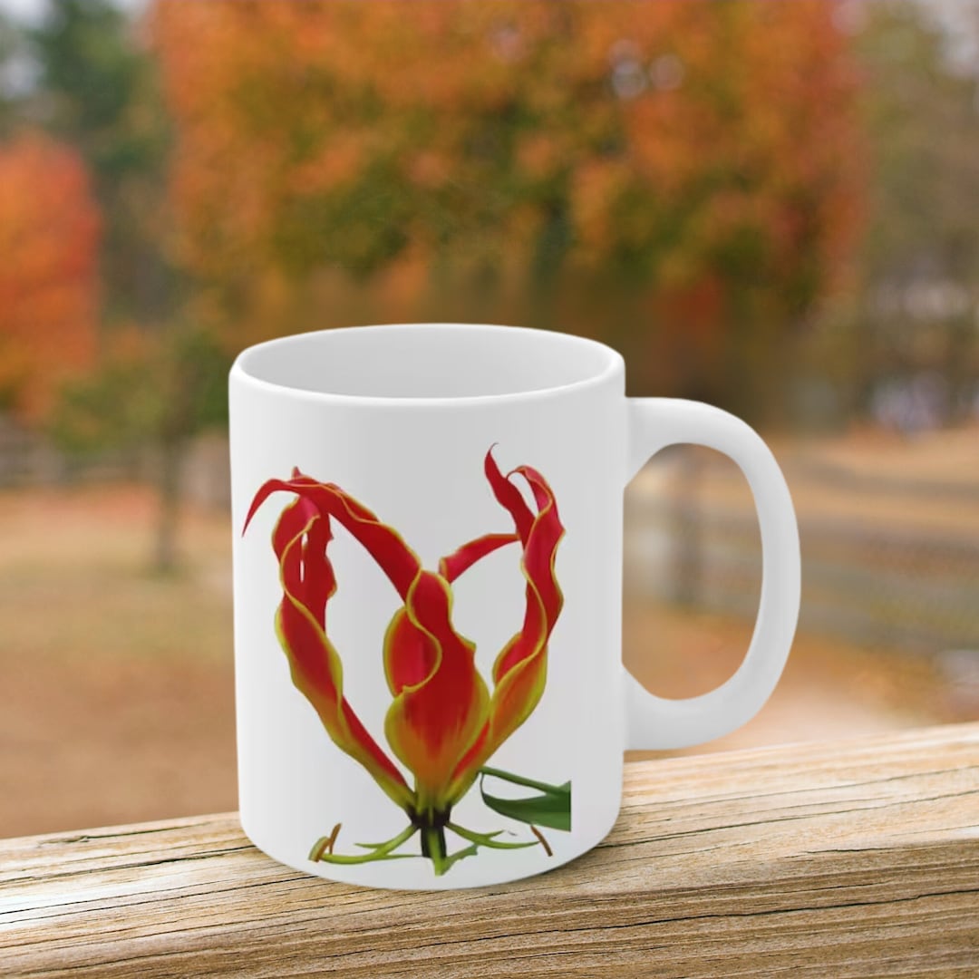 Flower Theme Ceramic Coffee Mug: Flame Lily Elegance. Floral Design ...