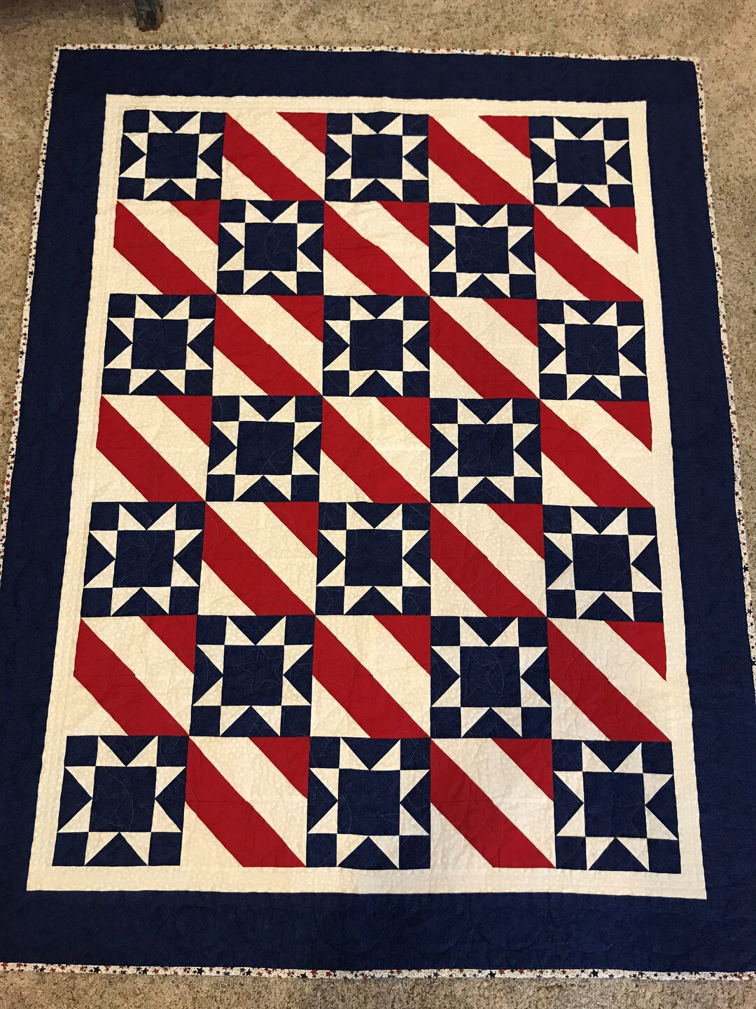 Stunning Red White and Blue Handmade Quilt 66 X 52 Can Be - Etsy