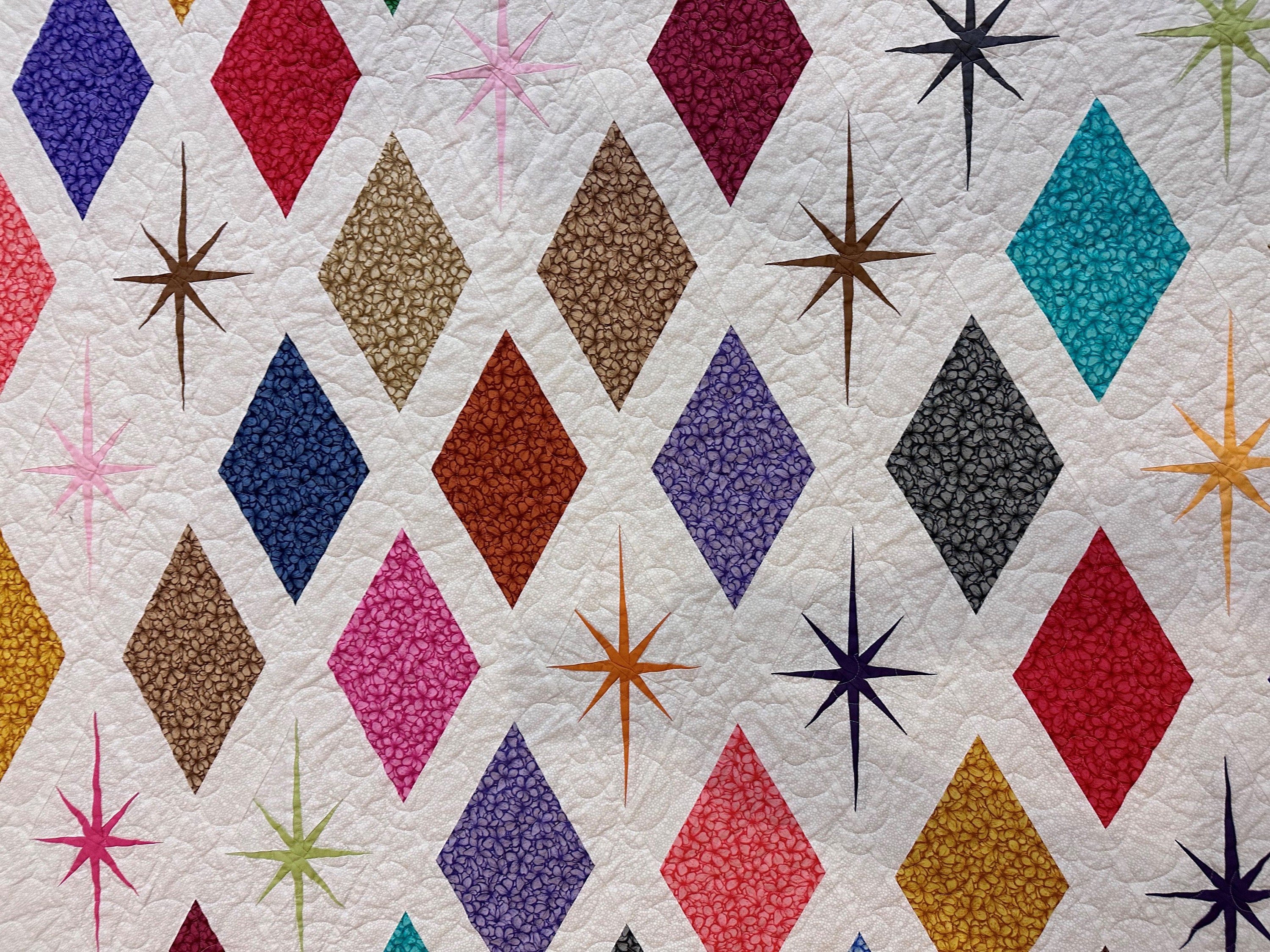 New Modern Pieced Quilt in Multi-colored Pastel Fabrics on a White ...