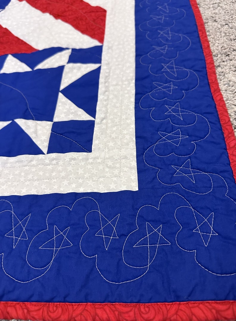Stunning Red, White and Blue Handmade Quilt 66 X 51 Can Be Used a ...