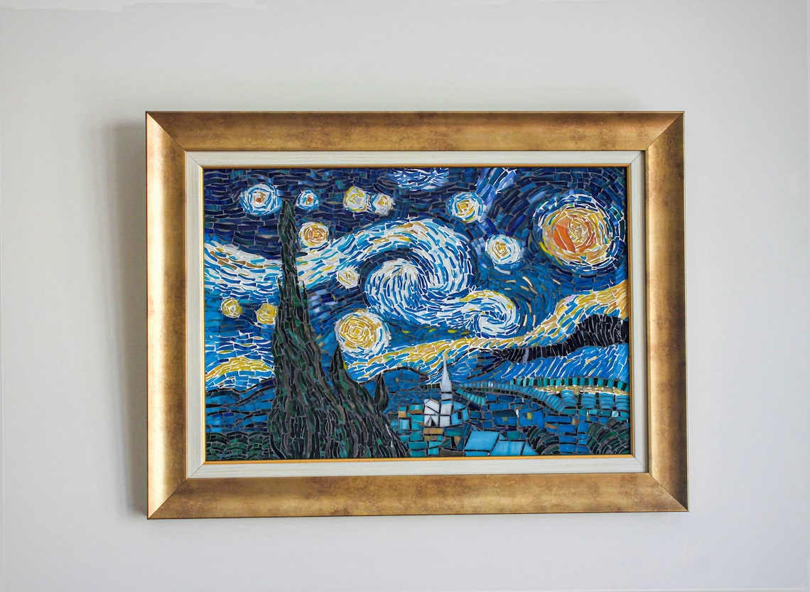 Van Gogh the Starry Night Custom Handmade Glass Mosaic Wall Art - Etsy