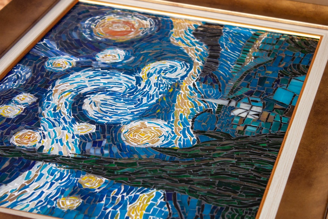 Van Gogh the Starry Night Custom Handmade Glass Mosaic Wall Art - Etsy