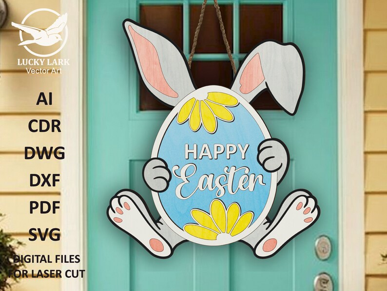 Easter Door Hanger SVG Happy Easter Bunny Egg Sign SVG - Etsy