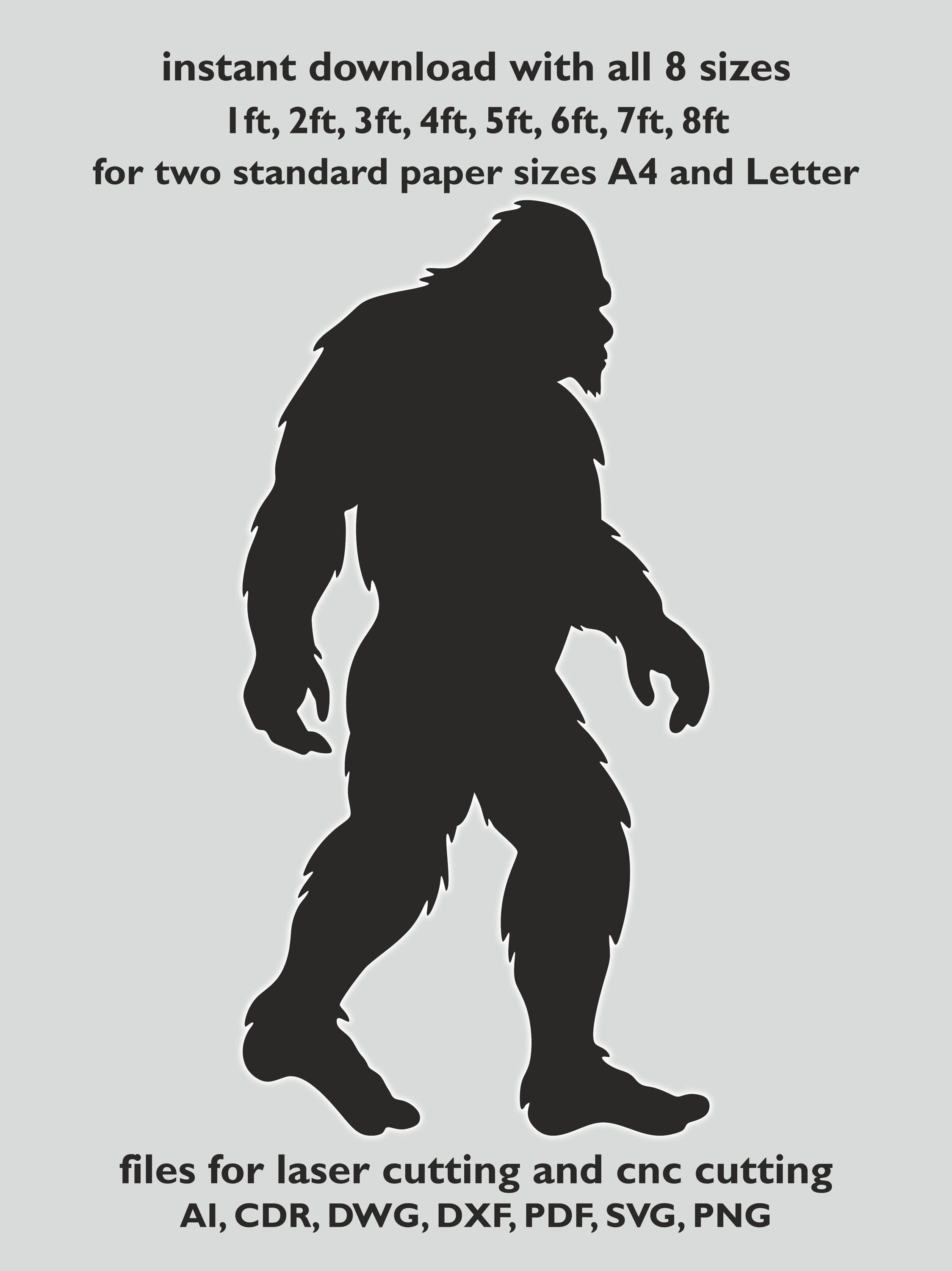 1ft - 8ft Bigfoot Template Life-size / Printable Trace & Cut Sasquatch ...