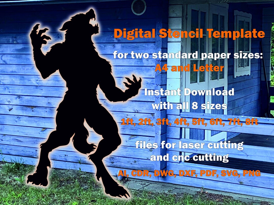 Werewolf Silhouette Template: Halloween Decor, Laser CNC Cutting Files ...