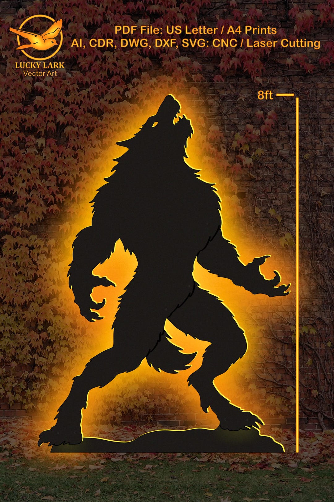 8ft Werewolf Halloween Template, Printable Trace and Cut Halloween ...