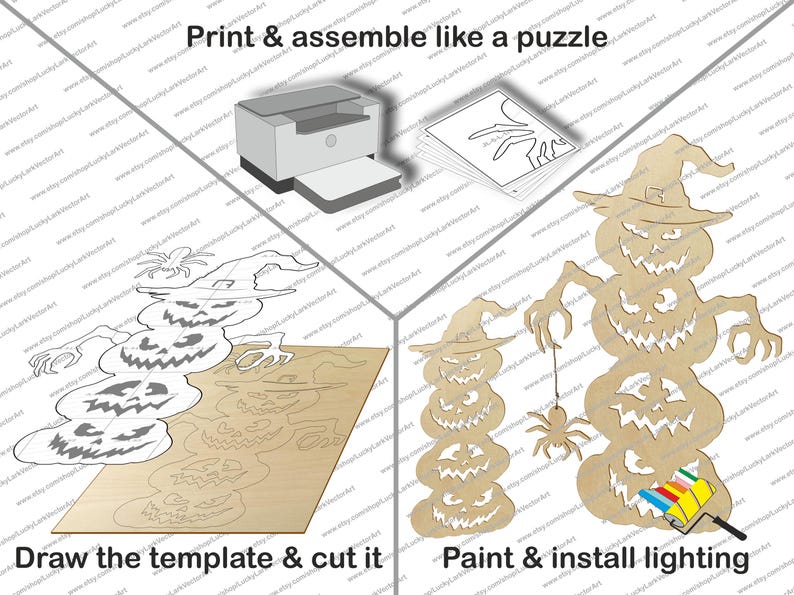 3ft, 4ft, 5ft, 6ft Jack-o’-lantern Template, Printable Trace and Cut ...