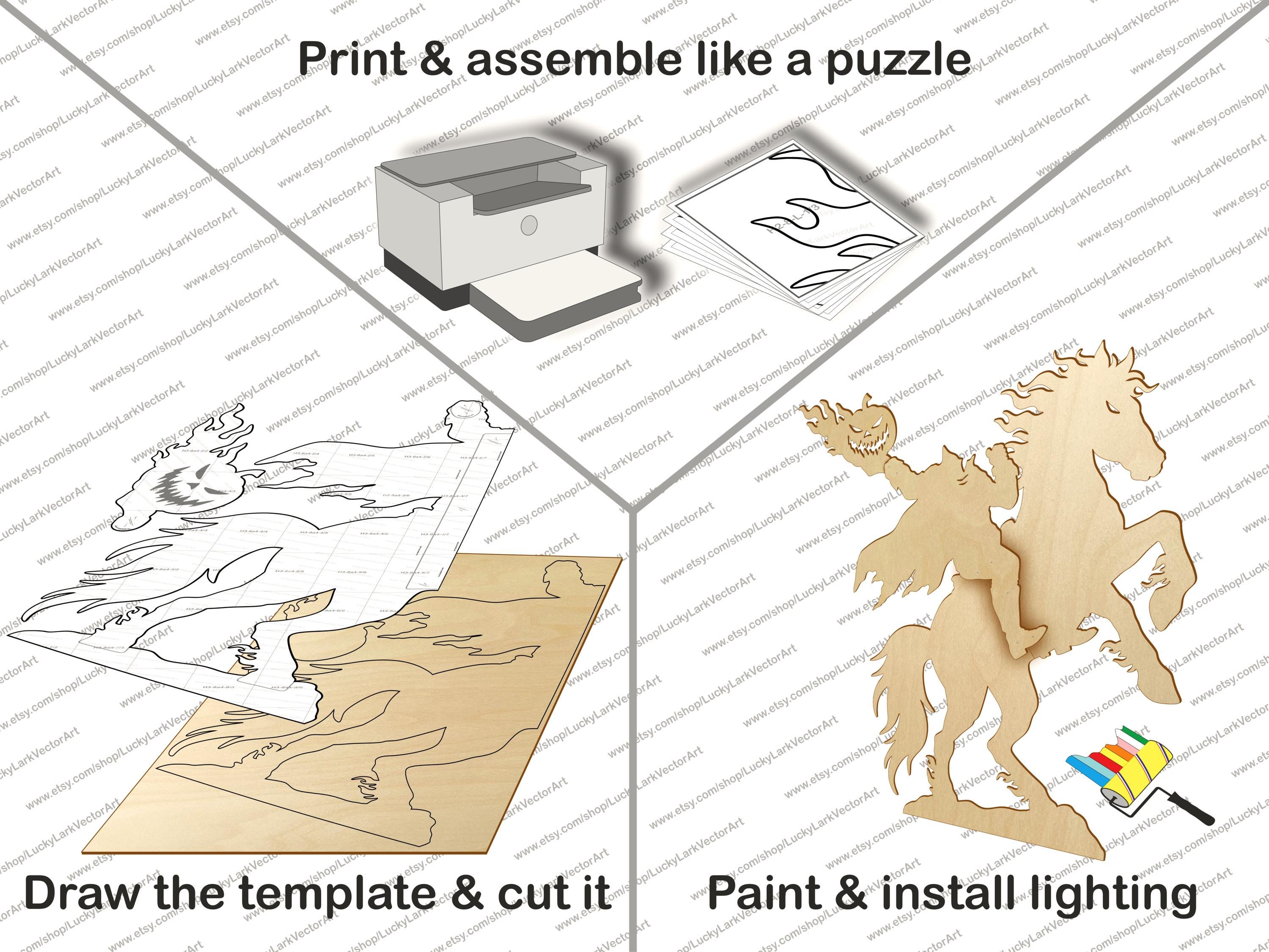Headless Horseman Halloween Template Printable, 8ft Trace & Cut ...