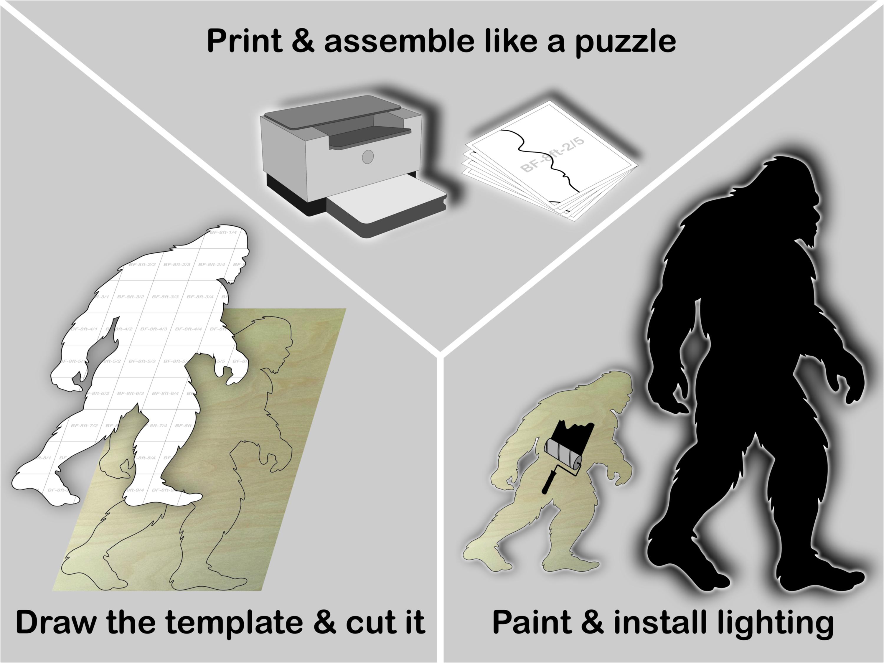 1ft - 8ft Bigfoot Template Life-size / Printable Trace & Cut Sasquatch ...