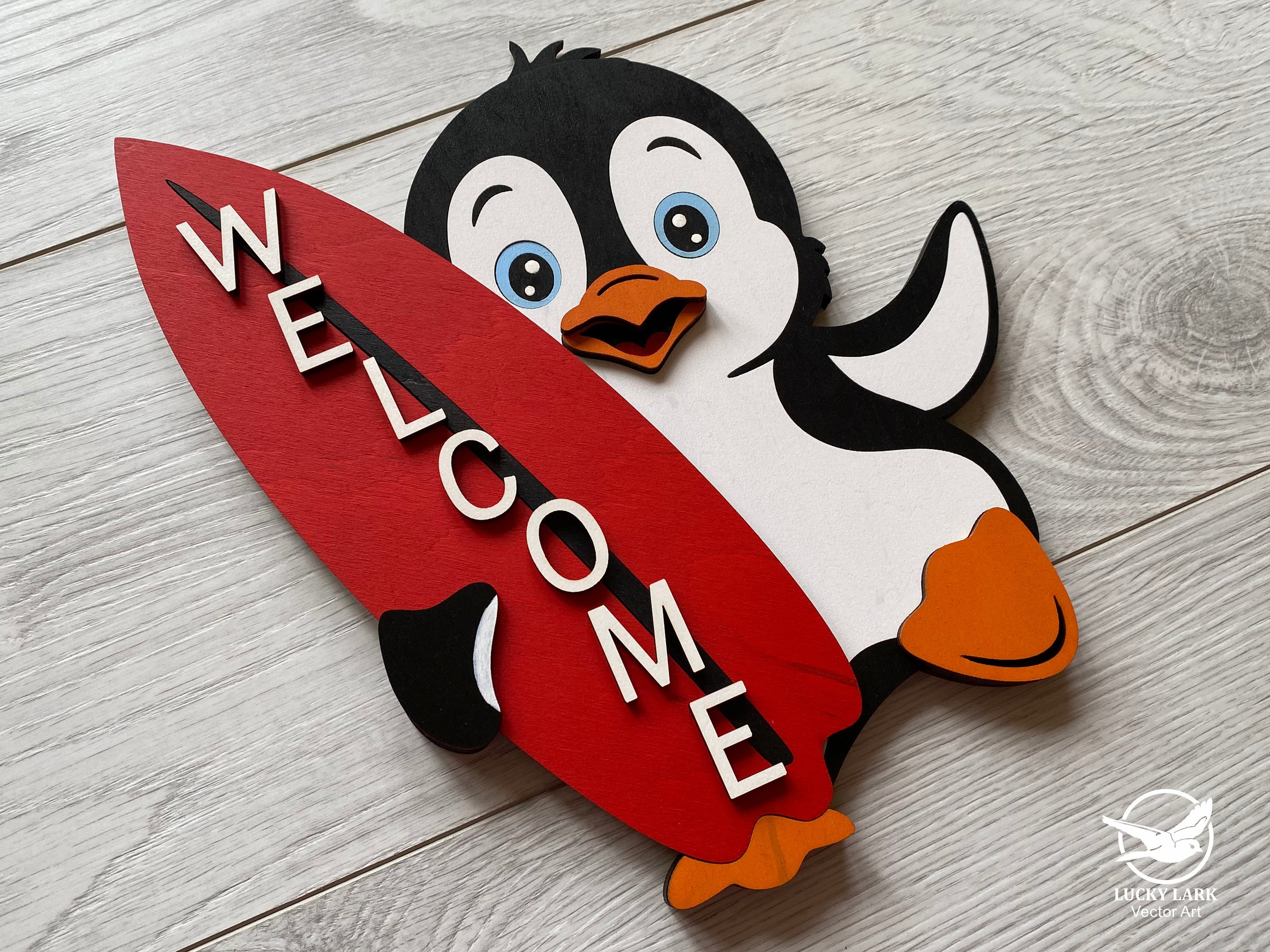 Penguin Welcome Sign SVG: Summer Door Hanger, Laser Cut File - Etsy