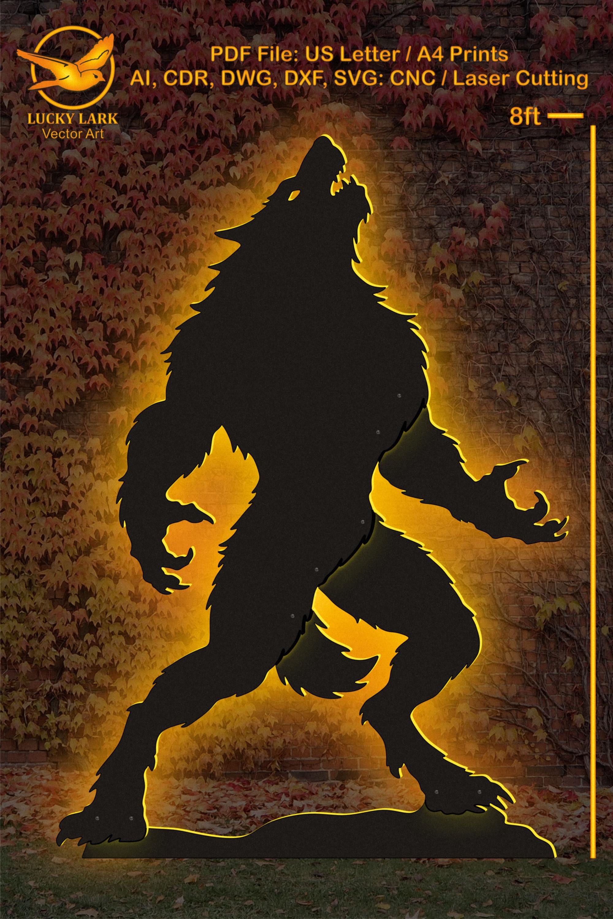 8ft Werewolf Halloween Template, Printable Trace and Cut Halloween ...