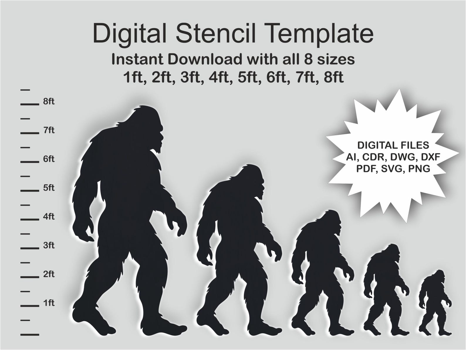 1ft - 8ft Bigfoot Template Life-size / Printable Trace & Cut Sasquatch ...