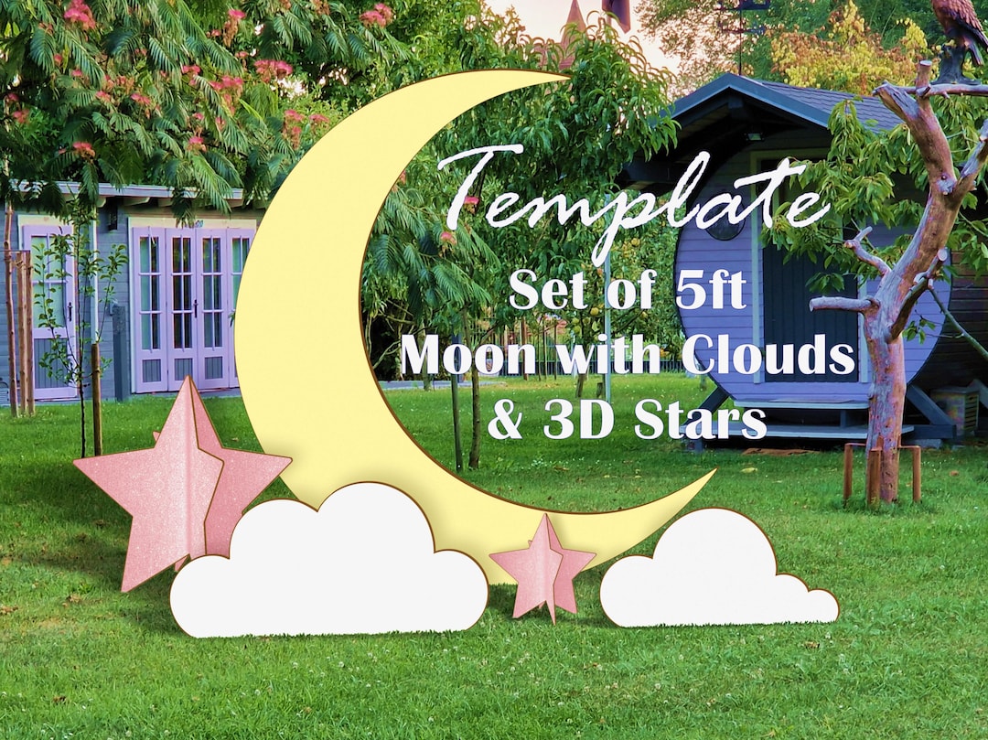 5ft Moon and Clouds Backdrop Plans With 3D Stars, Moon Decor Plans ...