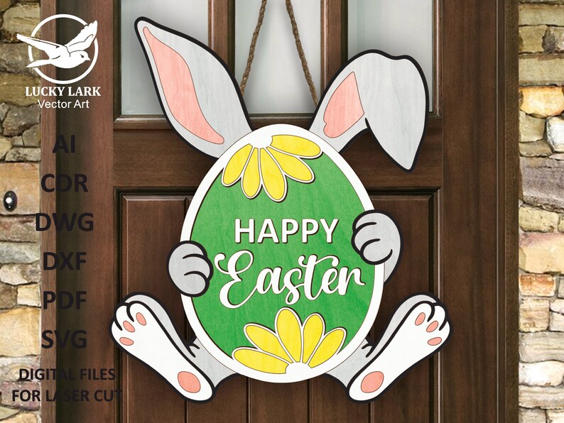 Easter Door Hanger SVG Happy Easter Bunny Egg Sign SVG - Etsy