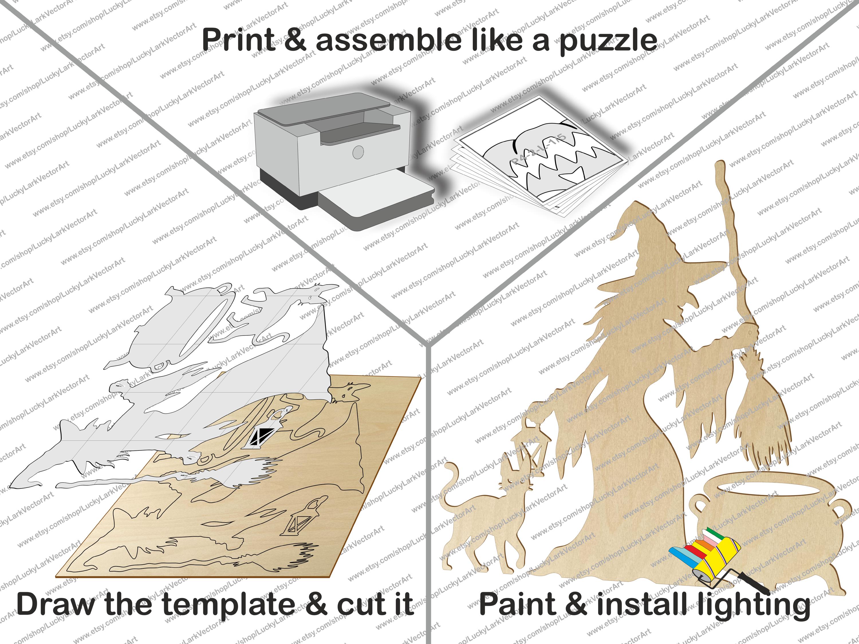 Witch Halloween Template Printable, Trace and Cut Halloween Silhouette ...