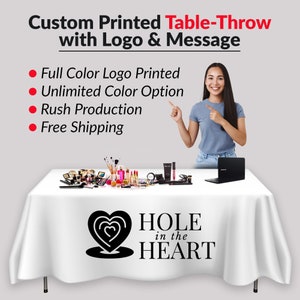 Custom Tablecloth With Branded Logo, Personalize Table Cover for Trade Show Pop up Shop, Table ...
