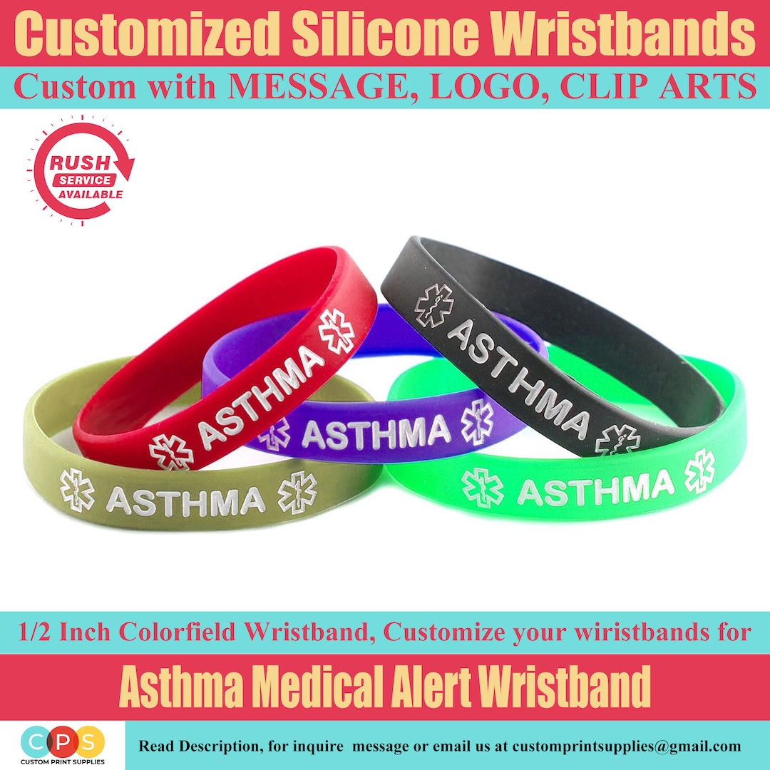 ASTHMA Medical Alert Silicone Wristband for Support Awareness ...