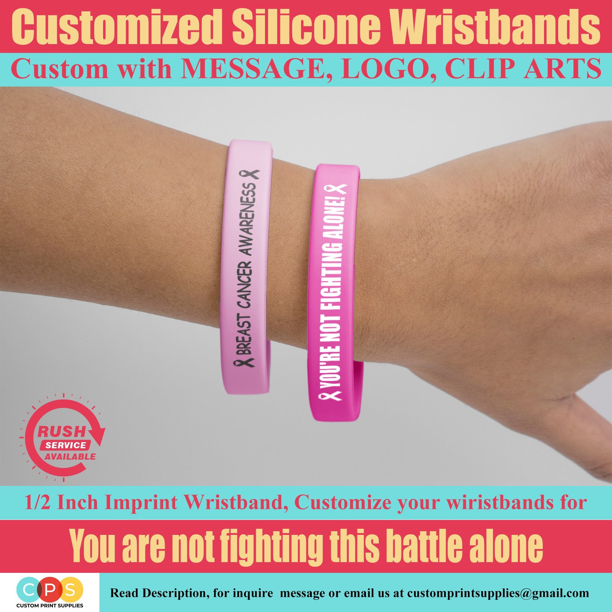 Breast Cancer Wristband Breast Cancer Awareness Your Are Not Fighting Alone Breast Cancer Chemo Gift Ribbon Printed Silicone Wristband