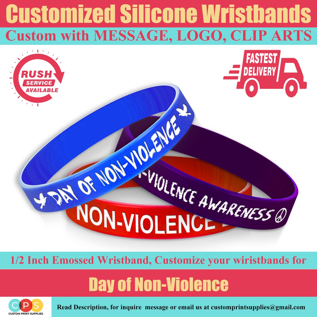 Custom International Day of Non-violence Wristbands | Custom Silicone ...