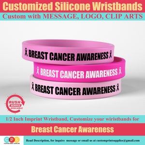 Breast Cancer Wristband, Pink Ribbon Bracelet, Hope Faith Courage ...