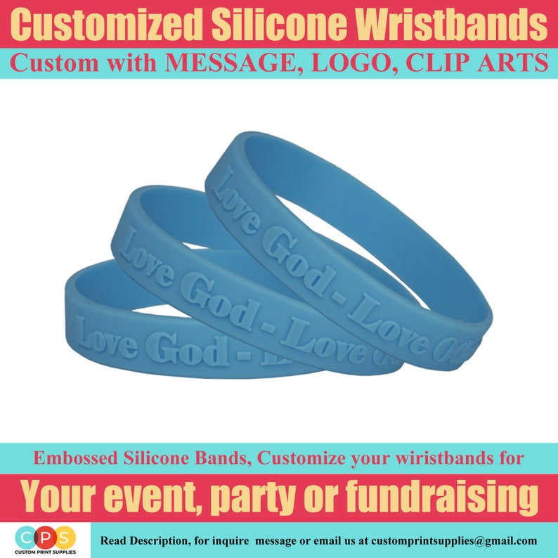 Custom Embossed Silicone Wristbands: Personalized Message, Logo - Etsy