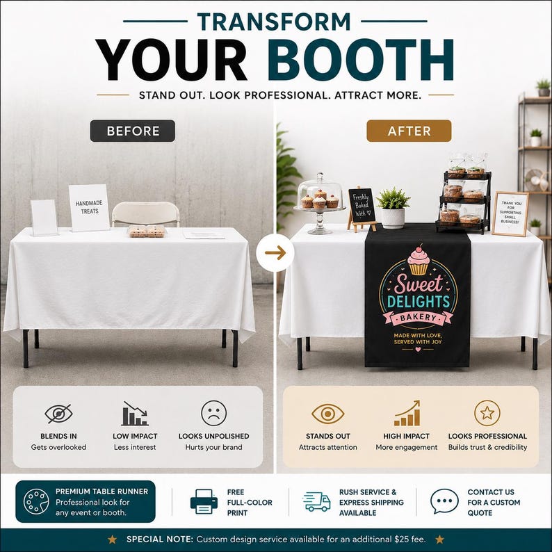 Craft Fair Table Runner Logo Custom, Farmers Market Vendor Booth Banner ...