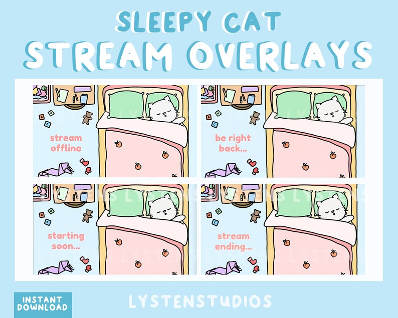 Kitten in Bed Stream Overlay Screens / Starting Soon / Be Right Back ...