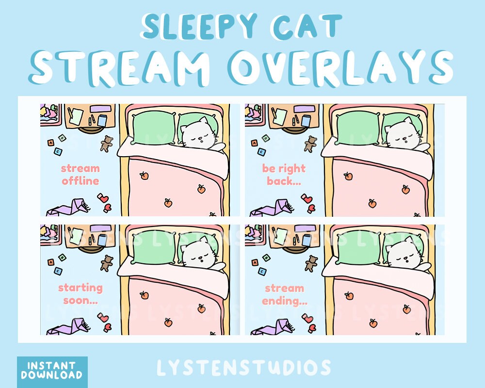 Kitten in Bed Stream Overlay Screens / Starting Soon / Be Right Back ...