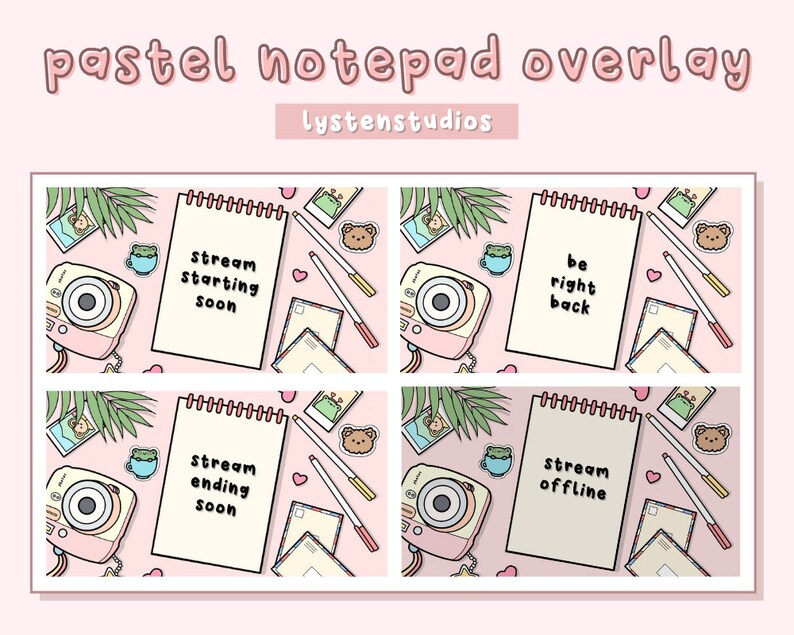 Pastel Notepad Desk Overlay Screens / Starting Soon / Be Right Back ...