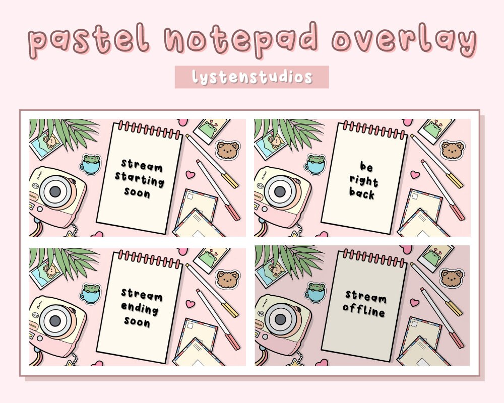 Pastel Notepad Desk Overlay Screens / Starting Soon / Be Right Back ...