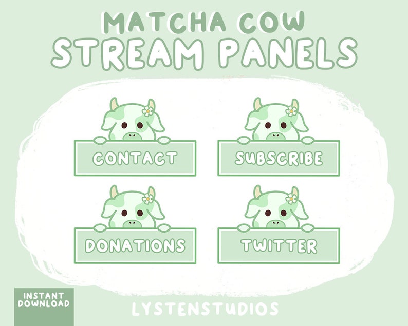 Matcha Cow Panels / Aesthetic / Kawaii / Streamer / Cute / PREMADE ...