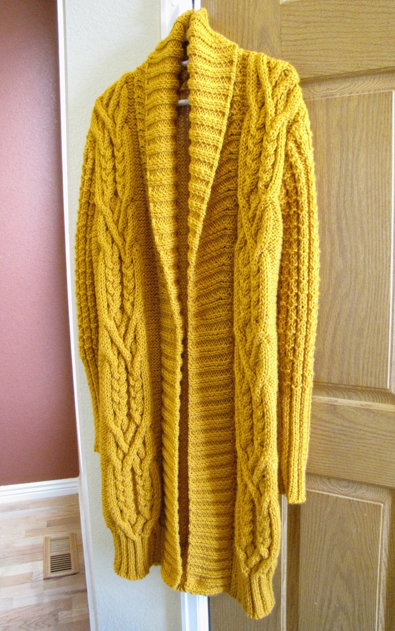 Women's Jacket Handmade Knitted Gold Cardigan Shawl Collar Long Sleeve ...