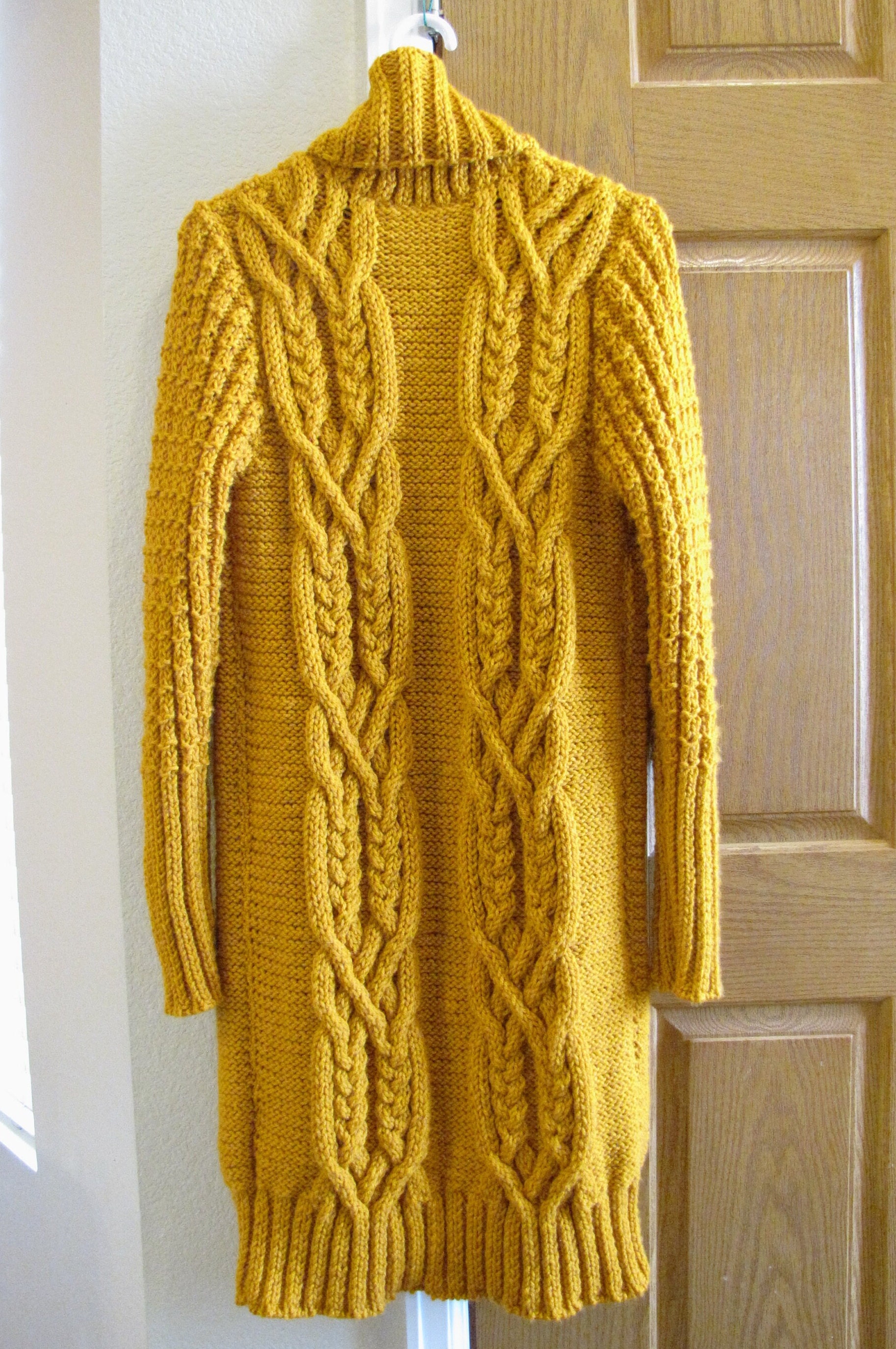 Women's Jacket Handmade Knitted Gold Cardigan Shawl Collar Long Sleeve ...