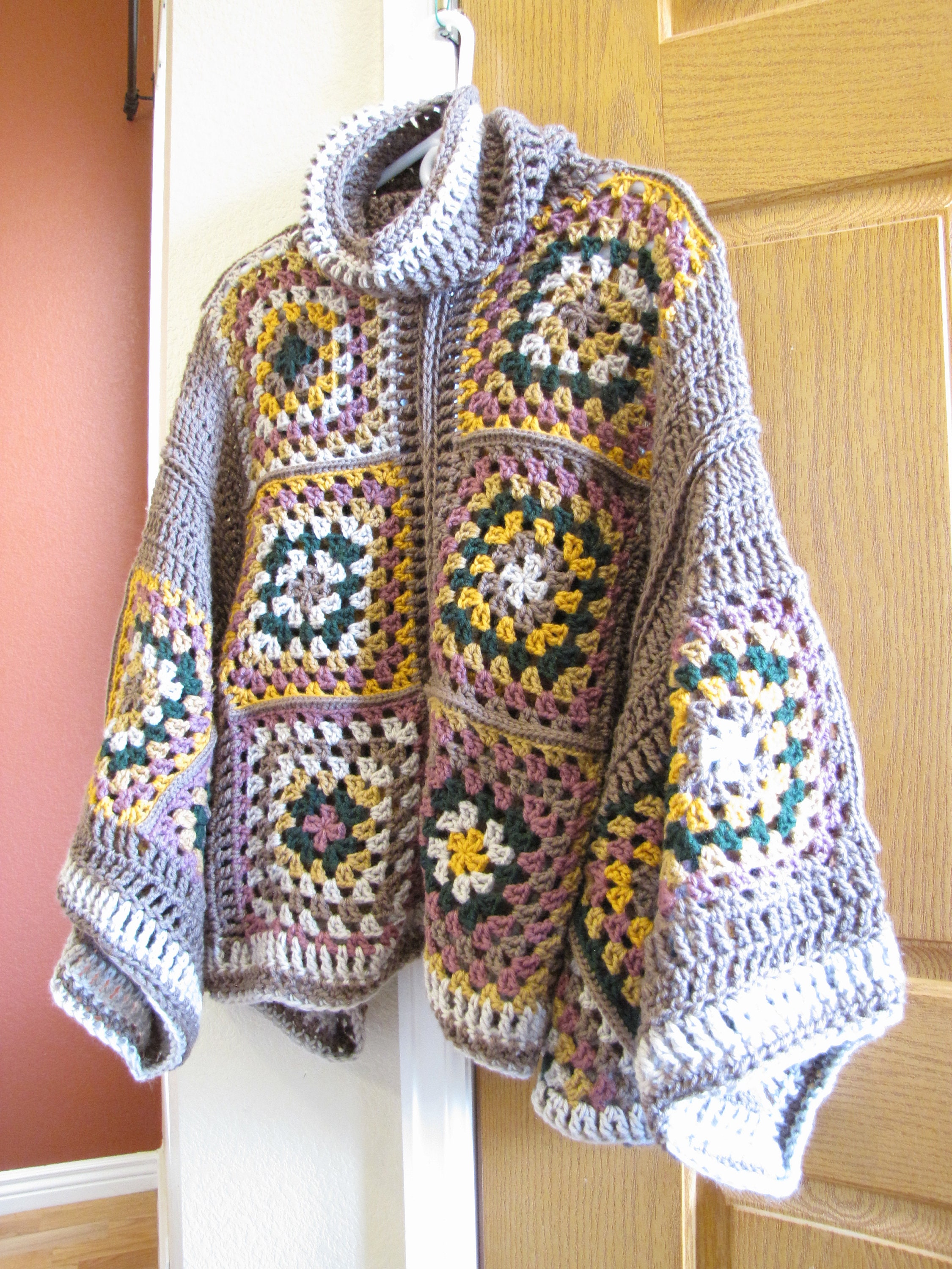 Women's Handmade Crochet Sweater Multi - Color Granny Square Poncho ...