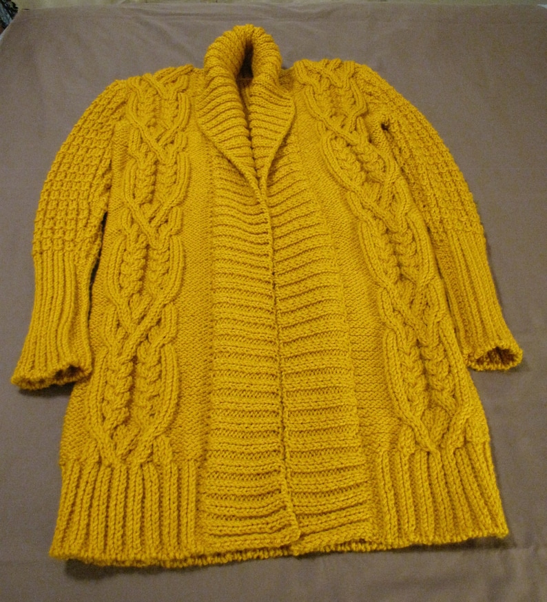 Women's Jacket Handmade Knitted Gold Cardigan Shawl Collar Long Sleeve ...