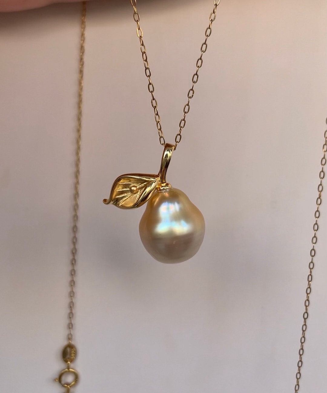 Natural South Sea Baraque Gold Pearl; Fruit Pear Design Pearl Pendant ...