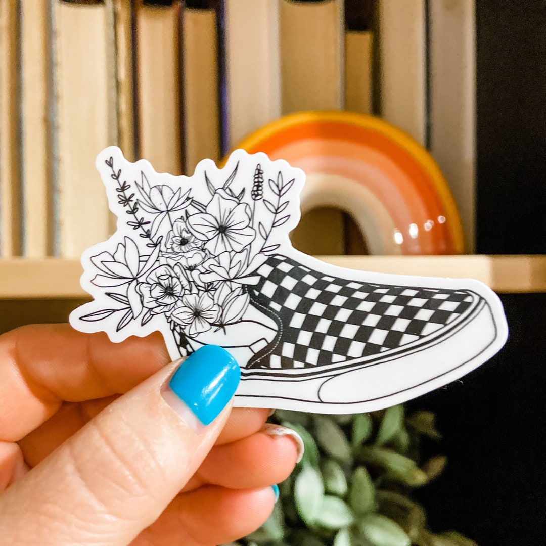 Checkered Shoe Flower Sticker / Vans Style / Laptop Decal / Water ...