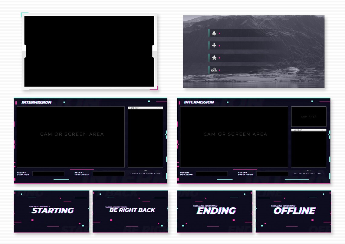 Stream Overlay Package Glitch Effect / Streamer / Offline / | Etsy