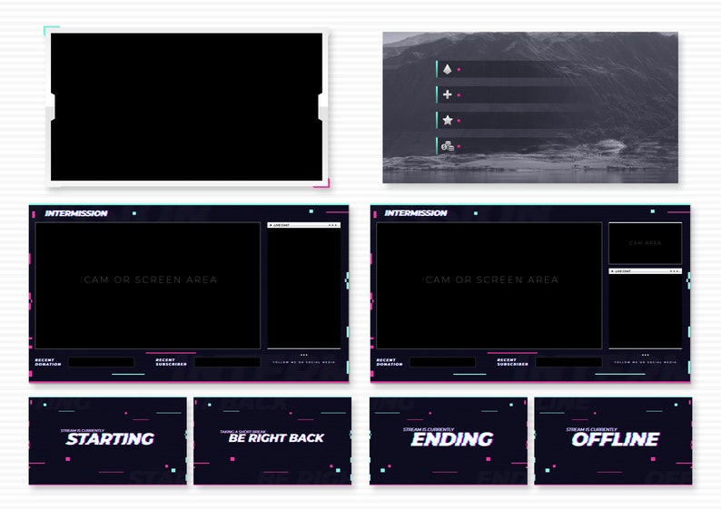 Stream Overlay Package Glitch Effect / Streamer / Offline / - Etsy
