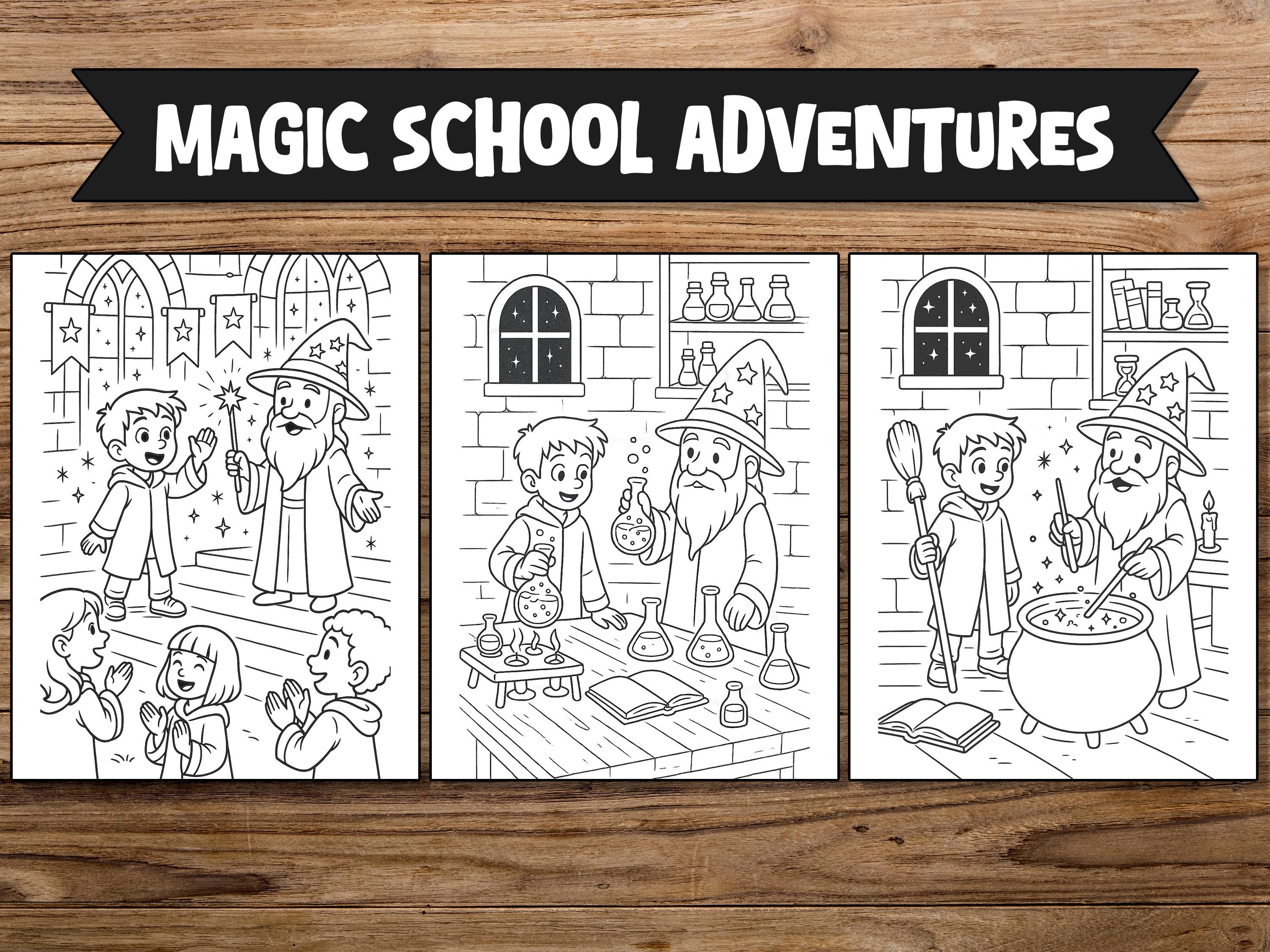 Magic School Coloring Book for Kids | 21 Fun Pages | Wizard Adventures ...